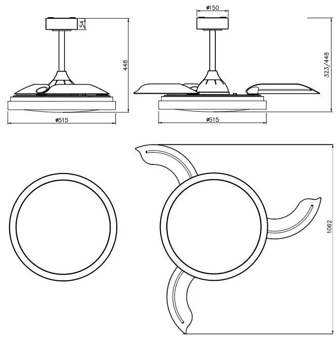 Mantra Siberia, rozvinovací ventilátor se svítidlem a dálk. ovladačem, LED 50W 3000-6500K+RGB, černá, průměr 51,5/106cm