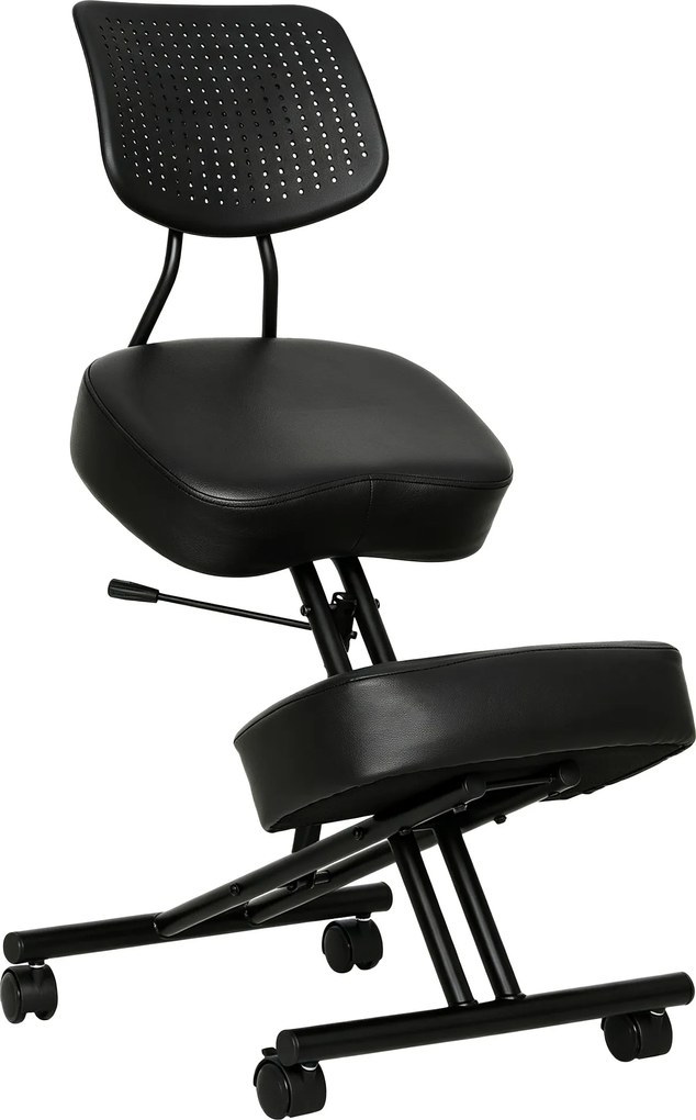 HOMCOM ergonomická klekačka s opěradlem a kolečky, černá