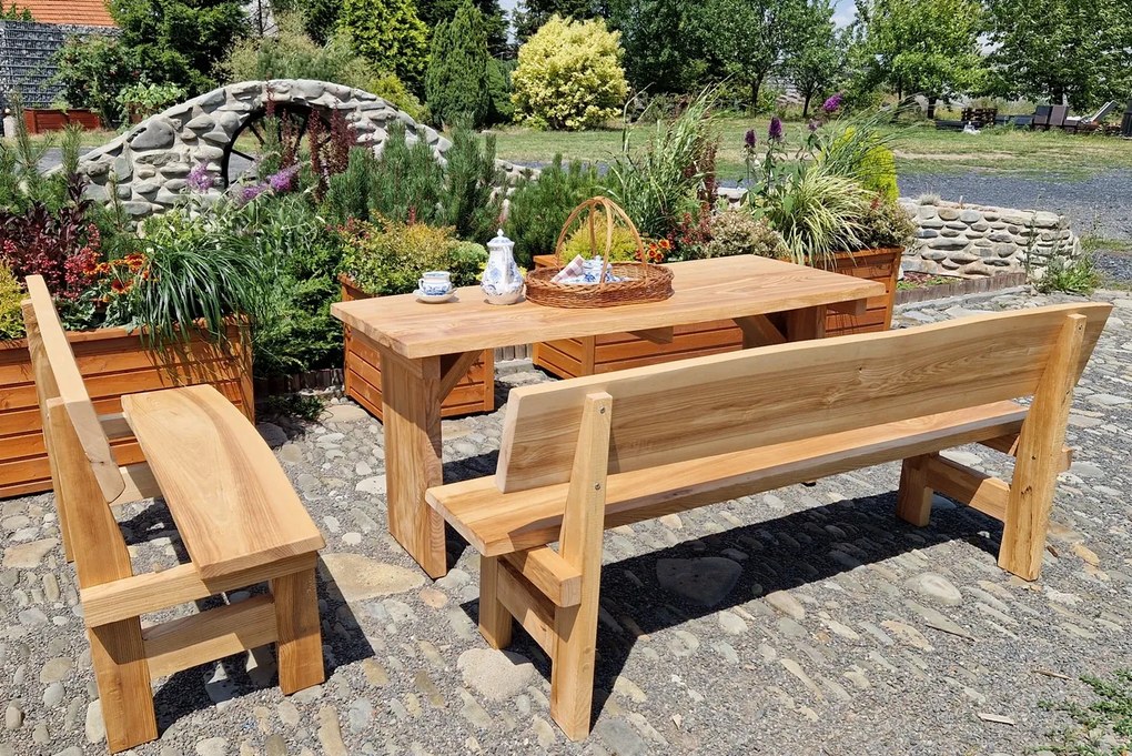 Set zahradního nábytku JASAN MASIV Přírodní sada 120 cm: 1x stůl+2x lavice Osobní odběr/vlastní doprava