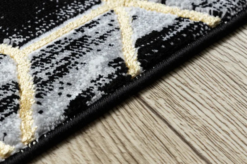 Dywany Łuszczów, Běhoun Gloss 409A 82 3D cubes black/gold/grey, 70x200, černá, obývací pokoj