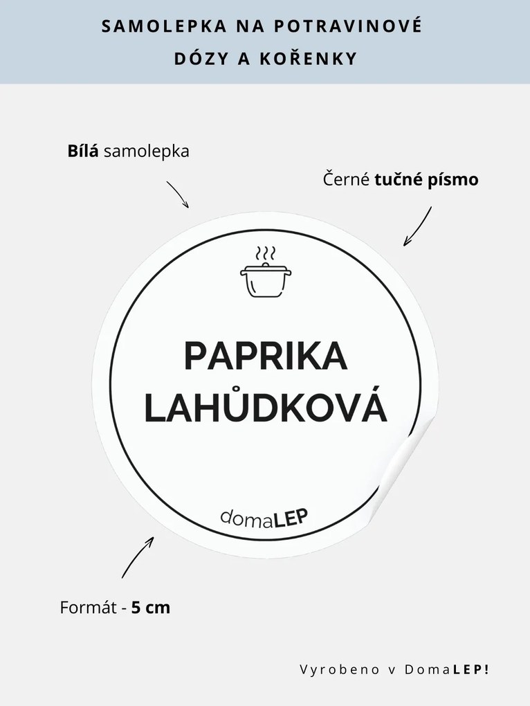 Samolepka na kořenky PAPRIKA LAHŮDKOVÁ bílá 5 cm tučné písmo