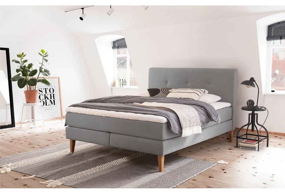 Světle šedá boxspring postel 160x200 cm Stockholm – Meise Möbel