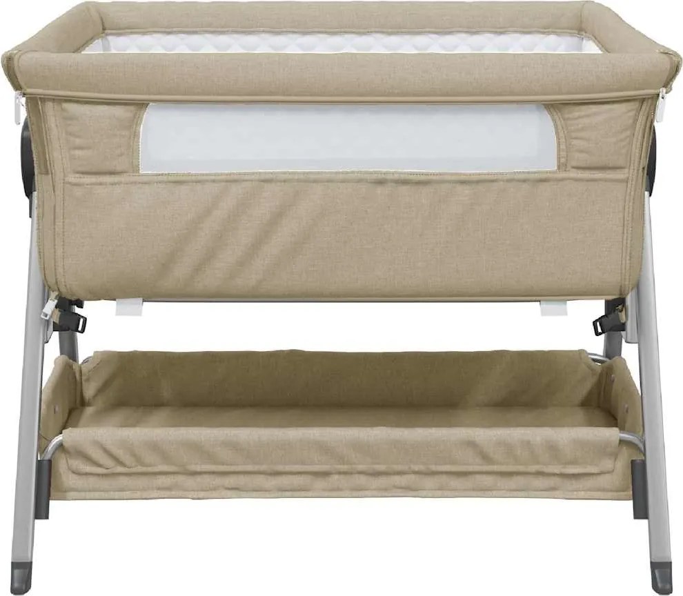 Dětská postýlka s matrací taupe lněná tkanina 10291