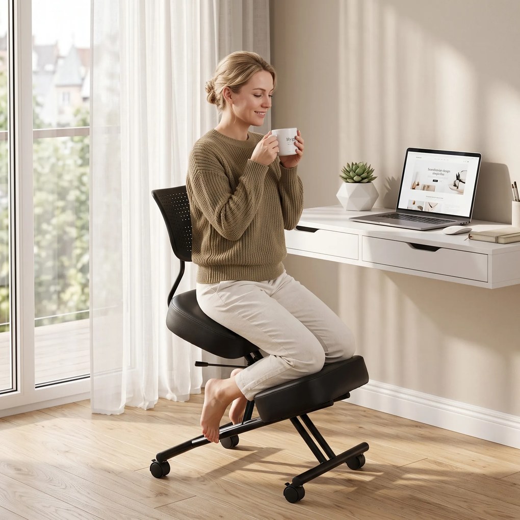 HOMCOM ergonomická klekačka s opěradlem a kolečky, černá