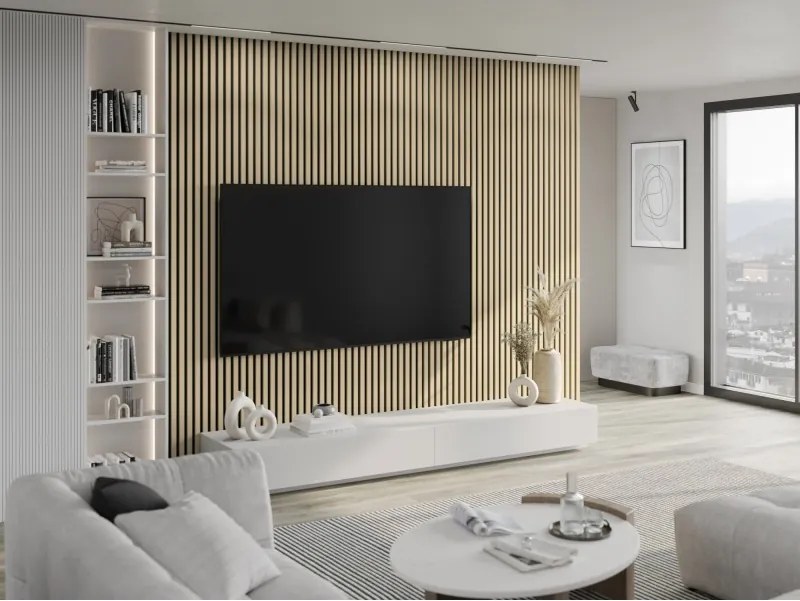 Mexen Lam-F, akustické stěnové lamely 275 × 30 cm, plstěný podklad 8 mm, technická dýha, dub pískový, S105-275307-3015-001