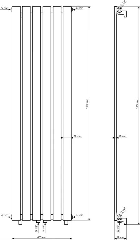 Gamma Vertical, topné těleso 450x1600 mm, 776 W, černá matná, GMA-VERT-16045-BK