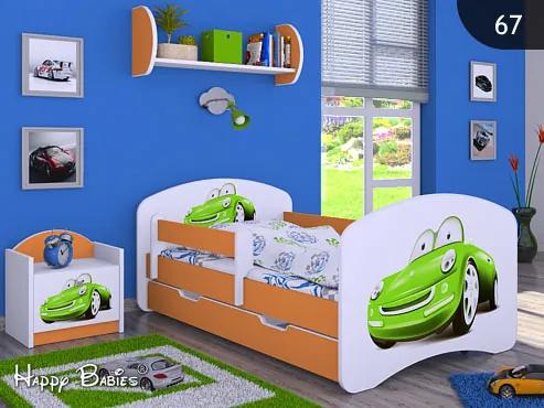 SM Dětská postel s obrázkem zelené auto 140 x 70 cm - bílá