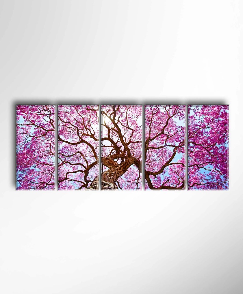 Malvis ® Obraz Rozkvetlý strom s růžovými květy ROZMĚR (šířka x výška): pětidílné schody obdélník 150x75 cm