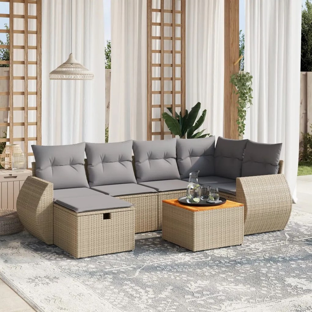 7dílná zahradní sedací souprava a podušky mix béžové polyratan 3265063