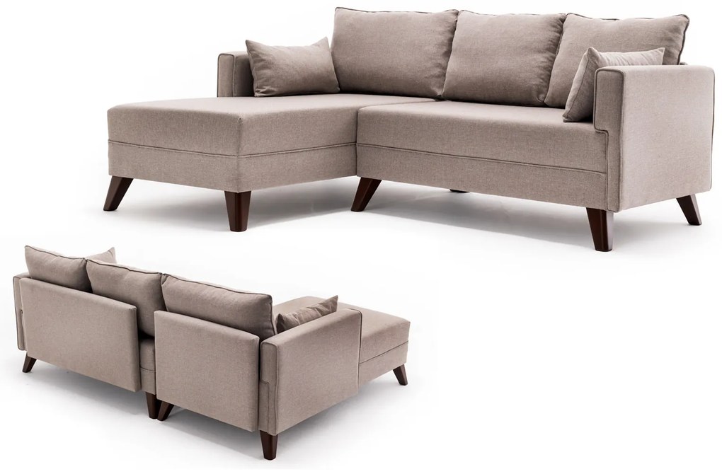 Hanah Home Dvoumístná pohovka BELLA krémová levá 205 cm s taburetem 825BLC1510