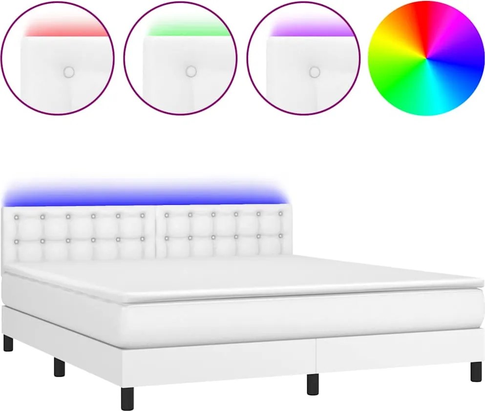 Box spring postel s matrací a LED bílá 180x200 cm umělá kůže 3134238