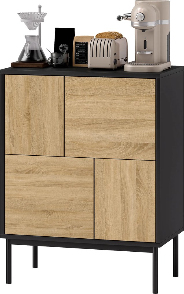 HOMCOM bufet obývací pokoj, úložná skříňka, kuchyňská skříňka, dveře s klikou a 4 přihrádky, moderní styl, 60 x 35 x 78 cm, černá