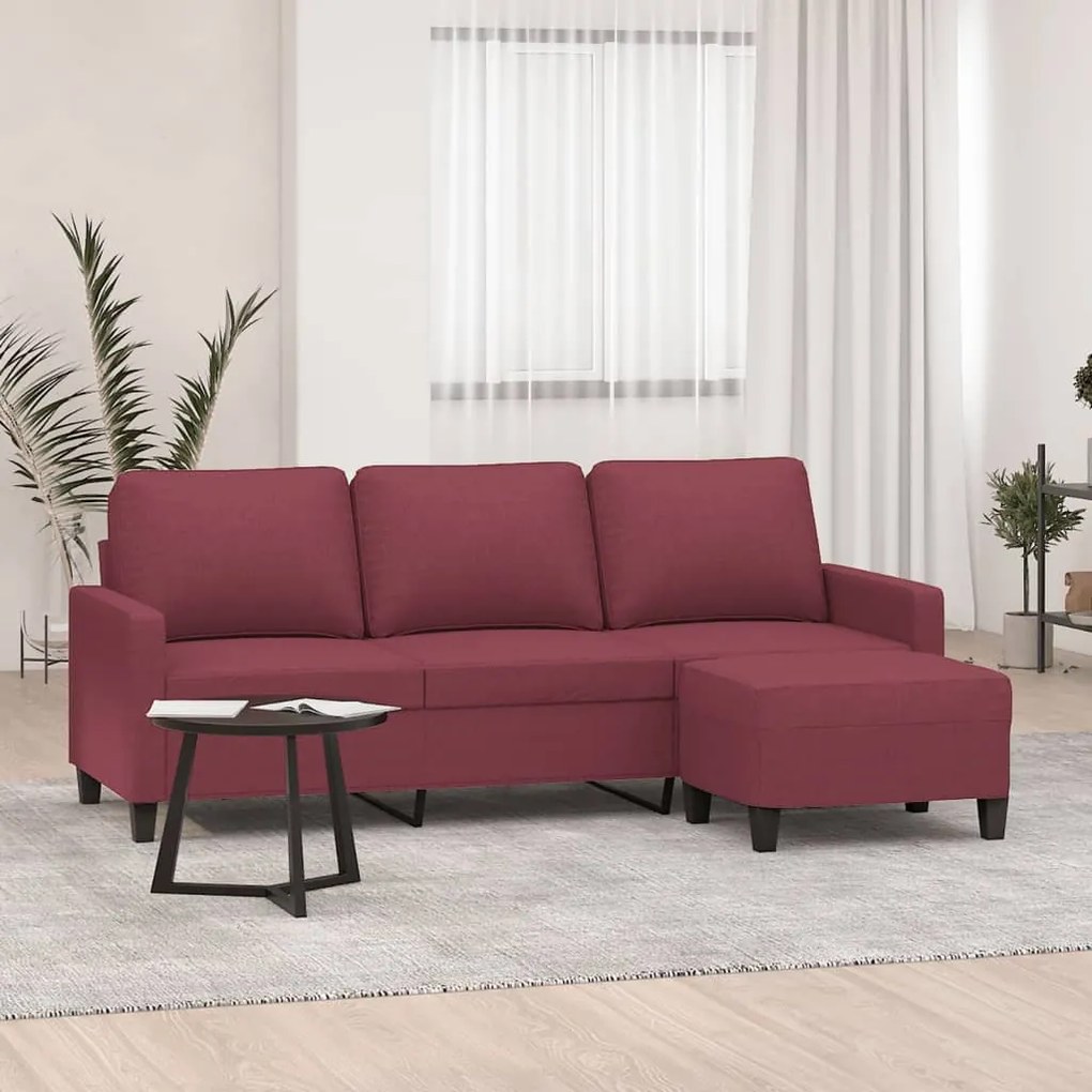 3místná pohovka s podnožkou vínová 180 cm textil 3201043