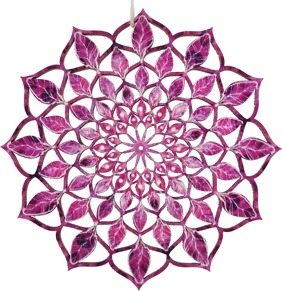 AMADEA Dřevěná dekorace mandala fialová 9 cm