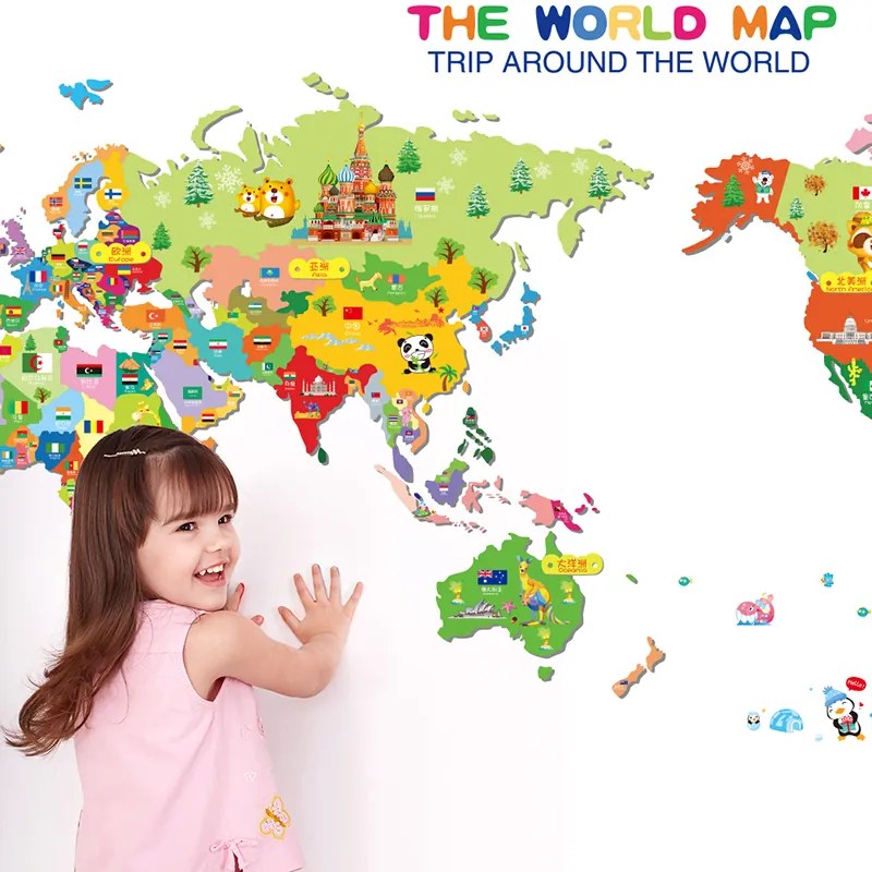 Živá Zeď Samolepka na zeď Barevná dětská mapa světa