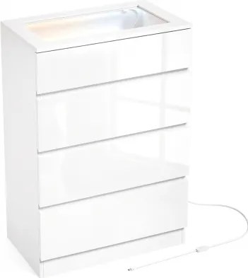 HOMCOM moderní komoda se 4 zásuvkami a LED světly, 60x40x90 cm, bílá