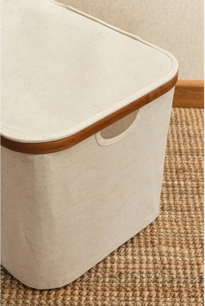 Krémový látkový úložný box s víkem 40,5x33x30 cm Bamboo/Linen – Bigso