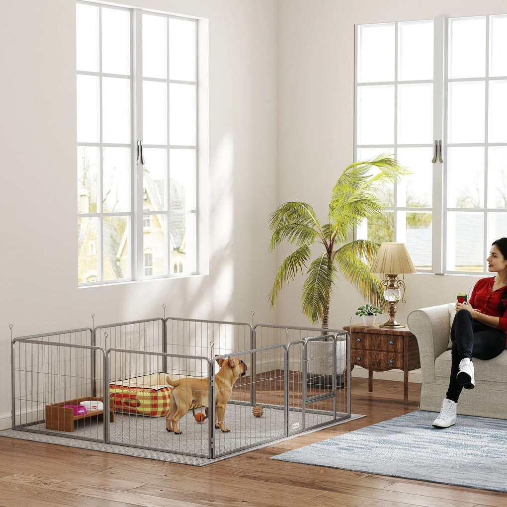 PawHut Ohrada pro psy, ohrada pro psy, hřiště pro domácí zvířata, flexibilně přizpůsobitelné, nerezová ocel D06-255V00SR