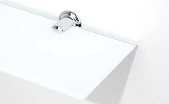 Bílá polička 60 x 12 cm ze skla lacobel, včetně úchytů 100-203
