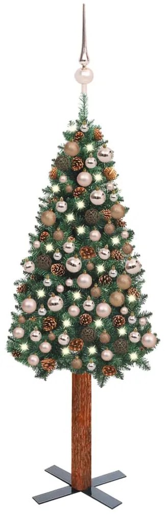 vidaXL Úzký vánoční stromek s LED a sadou koulí zelený 180 cm PVC