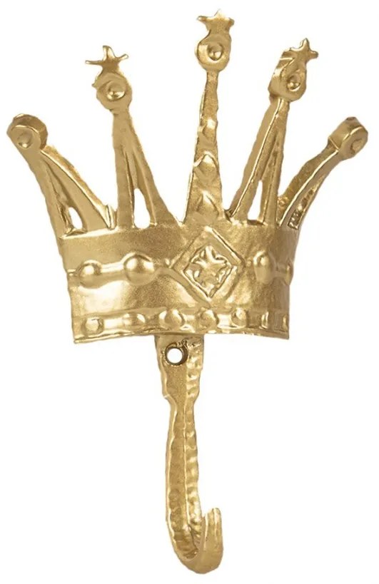 Zlatý nástěnný litinový háček s korunkou - 11*3*18 cm