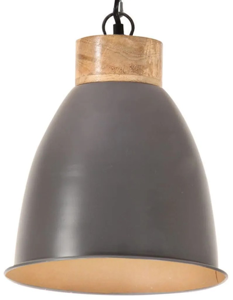320888 vidaXL Industriální závěsná lampa šedá železo masivní dřevo 23 cm E27