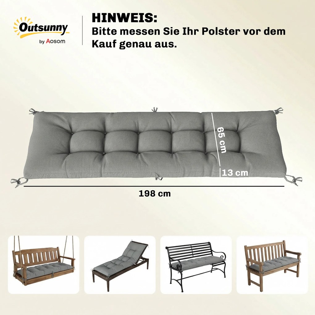 Polštář z palety Odnímatelný sedák s upevňovacími popruhy Polštář z palety pro většinu lehátek 198x65x13cm Světle šedý