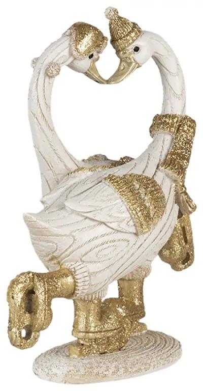 Vánoční dekorativní soška labutí v čepicích – 18x8x17 cm