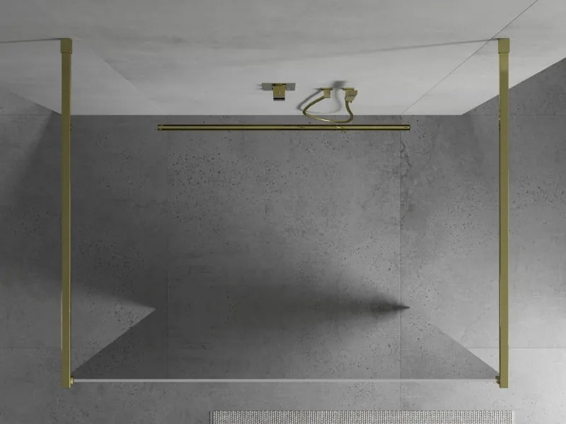 Mexen Kioto, průchozí sprchová zástěna 100 x 200 cm, 8mm sklo vzor zrcadlo, 2x zlatá stabilizační rozpěra, 800-100-002-50-50
