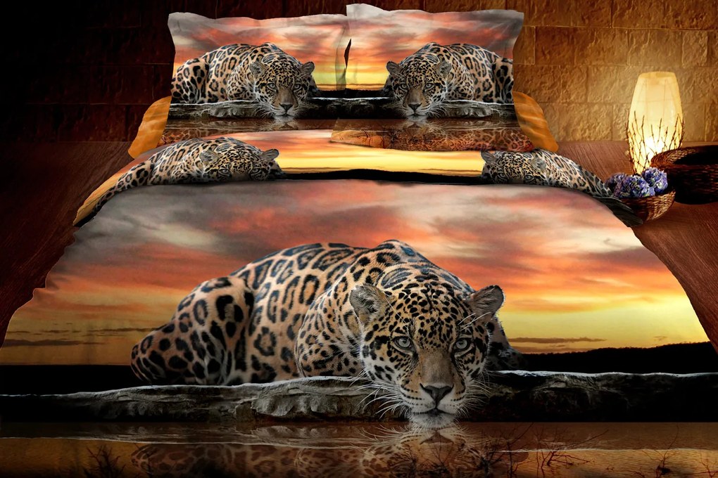 Popelínové ložní povlečení Leopard 2+2 70 x 90 + 140 x 200 cm, český výrobce Tibex