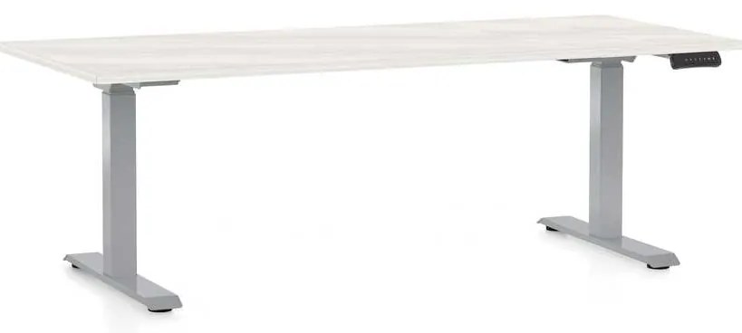 Výškově nastavitelný stůl OfficeTech D, 180 x 80 cm, šedá podnož, bílý jasan