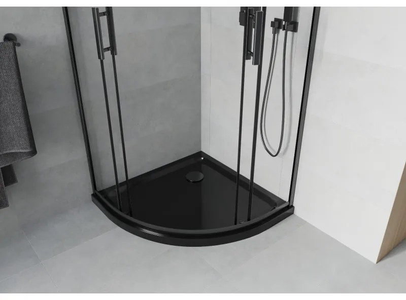 Mexen Rio půlkruhový sprchový kout 80 x 80 cm, Průhledné, Černá + sprchová vanička Flat, Černá - 863-080-080-70-00-4170B