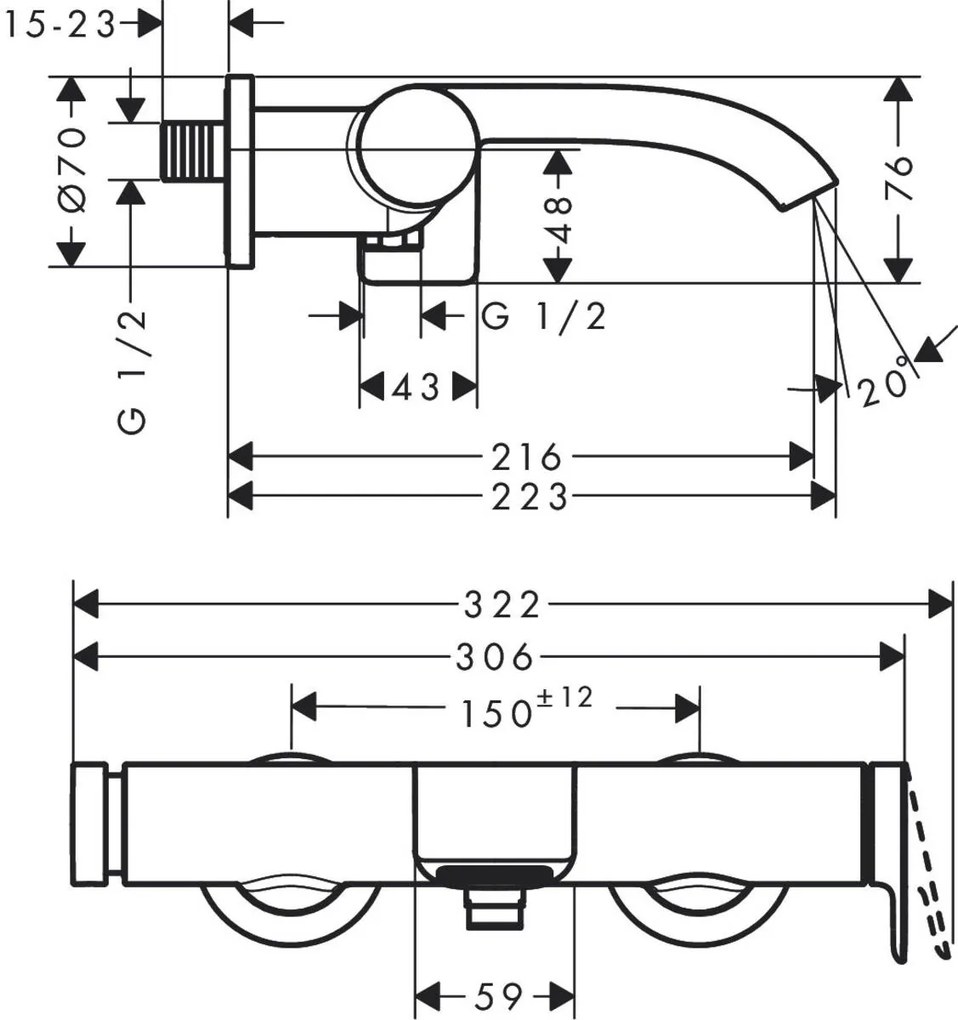 Hansgrohe Vivenis, nástěnná vanová baterie, černá matná, 75420670