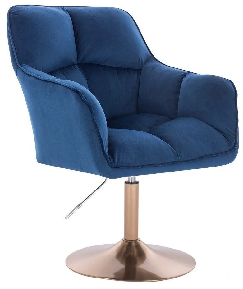 LuxuryForm DESIGN Otočné křeslo AMALFI VELUR na zlatém talíři - modré
