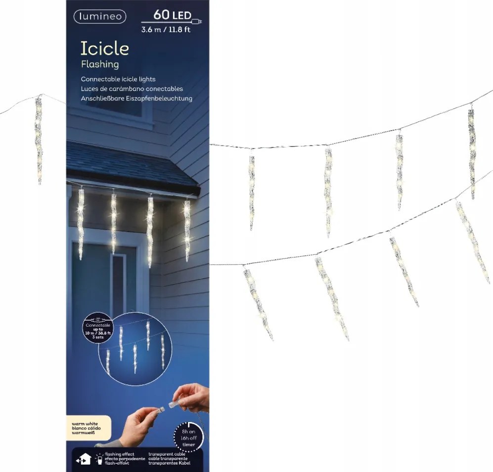 Vánoční světla Sople Led 60 Led zew/wew Teplá bílá 360 cm