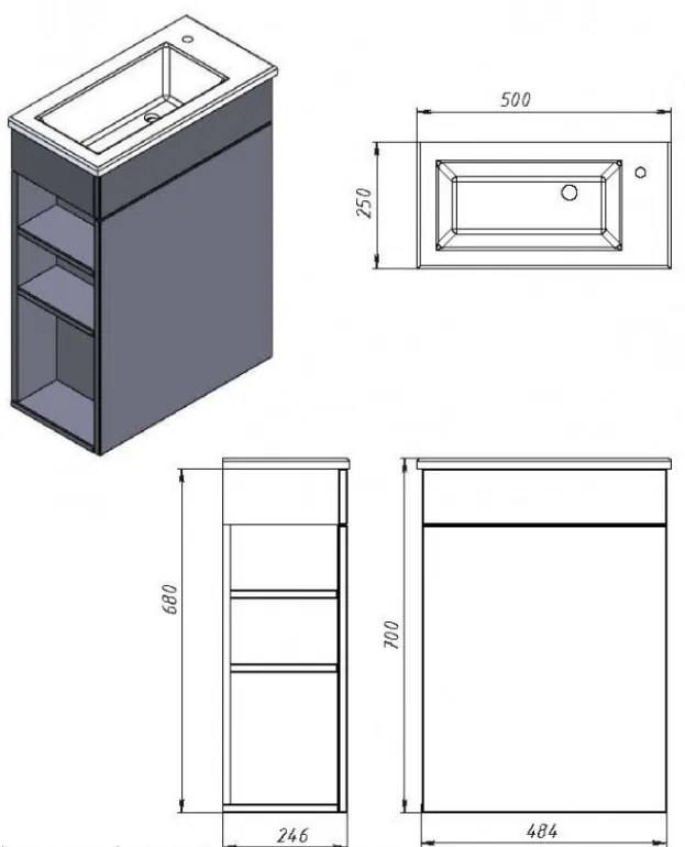 Lavedo Amadeo II Antracit 50 koupelnová skříňka s umyvadlem