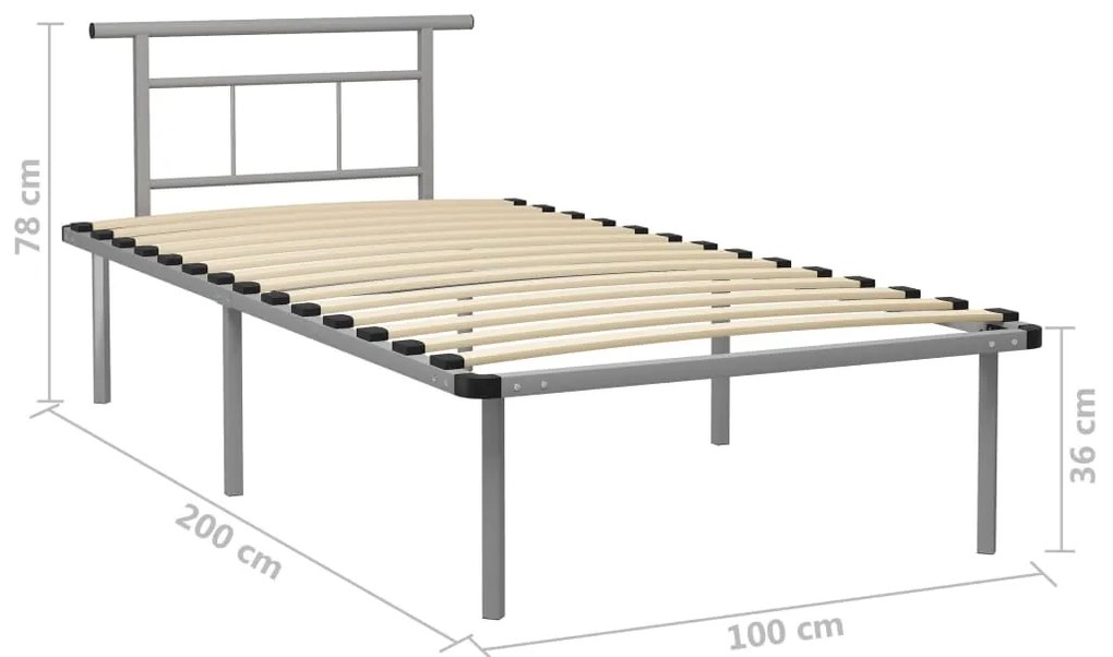 vidaXL Marketos Rám postele šedý kov 100 x 200 cm