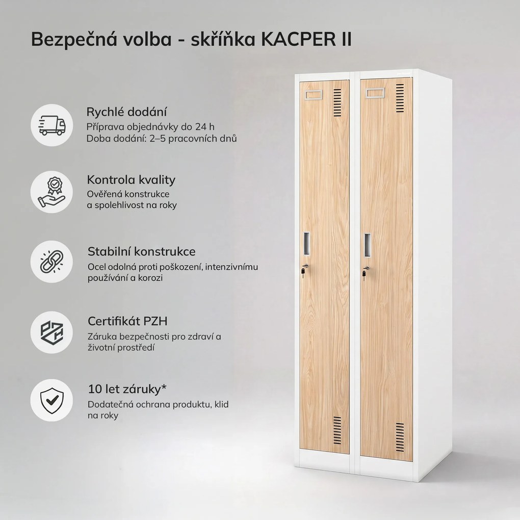 Dvoukomorová zaměstnanecká skříňka bílá / dub sonoma: Eco Design KACPER II, 600 x 1800 x 500 mm