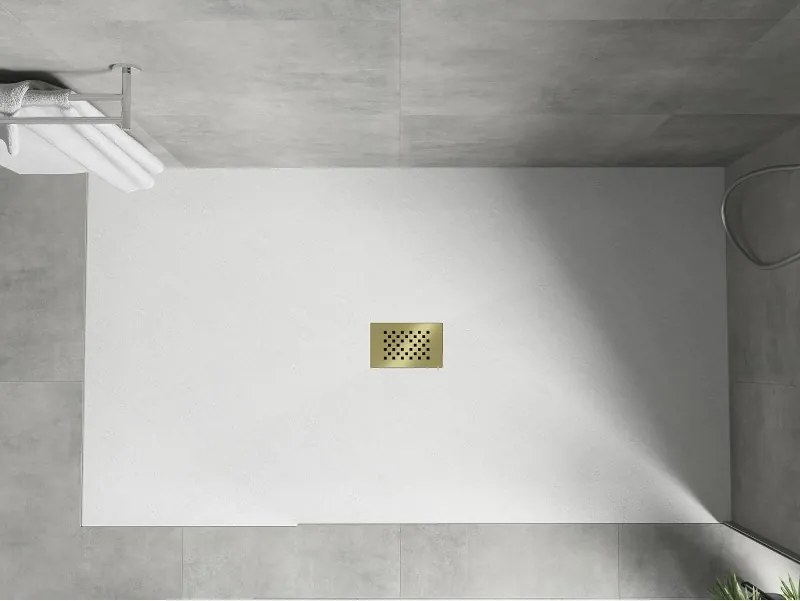 Mexen Hugo, obdélníková sprchová vanička SMC 200 x 100 cm, bílá, zlatá krytka, 42101020-G
