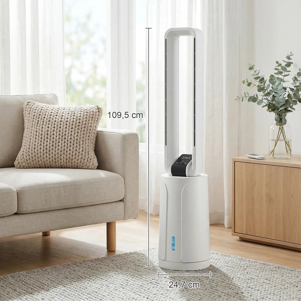 HOMCOM 3v1 přenosný výparný chladič vzduchu — zvlhčovač a ventilátor, 2 chladící vložky, nádrž 1,7 l, 15hod. časovač, 70° oscilace, dálkové ovládání,…