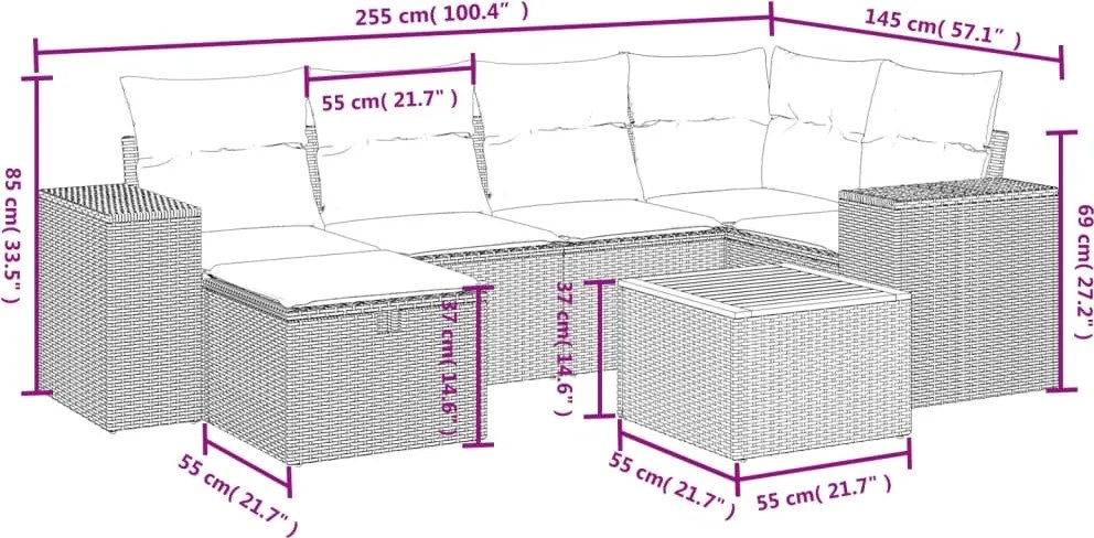 7dílná zahradní sedací souprava s poduškami černá polyratan 3265172