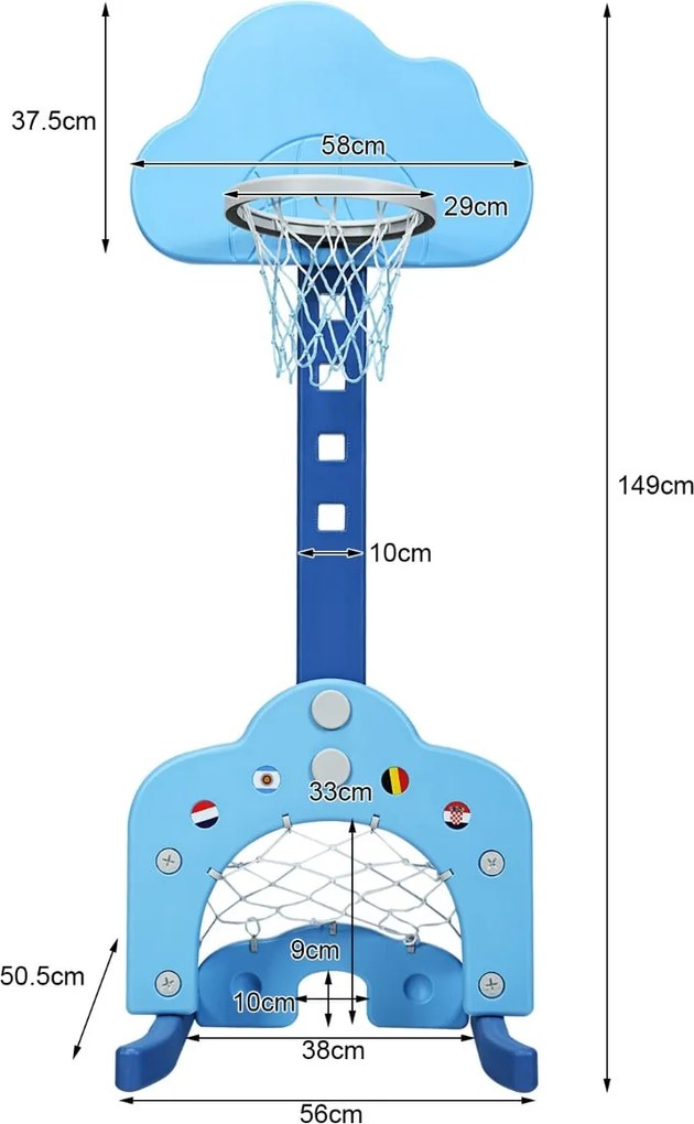 Costway 3 v 1 Dětské hřiště s výškově nastavitelným basketbalovým