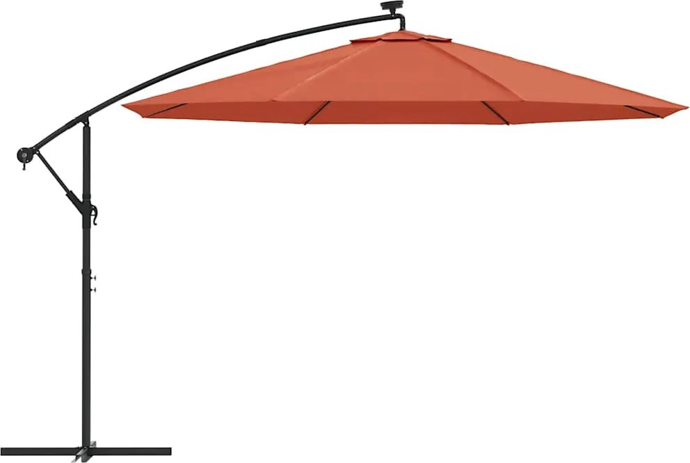 Boční zahradní slunečník s LED osvětlením terakotový 350 cm 313783