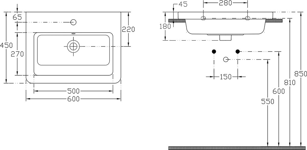 Sapho Sapho, CITY keramické umyvadlo hranaté 60x18x45cm, KE060