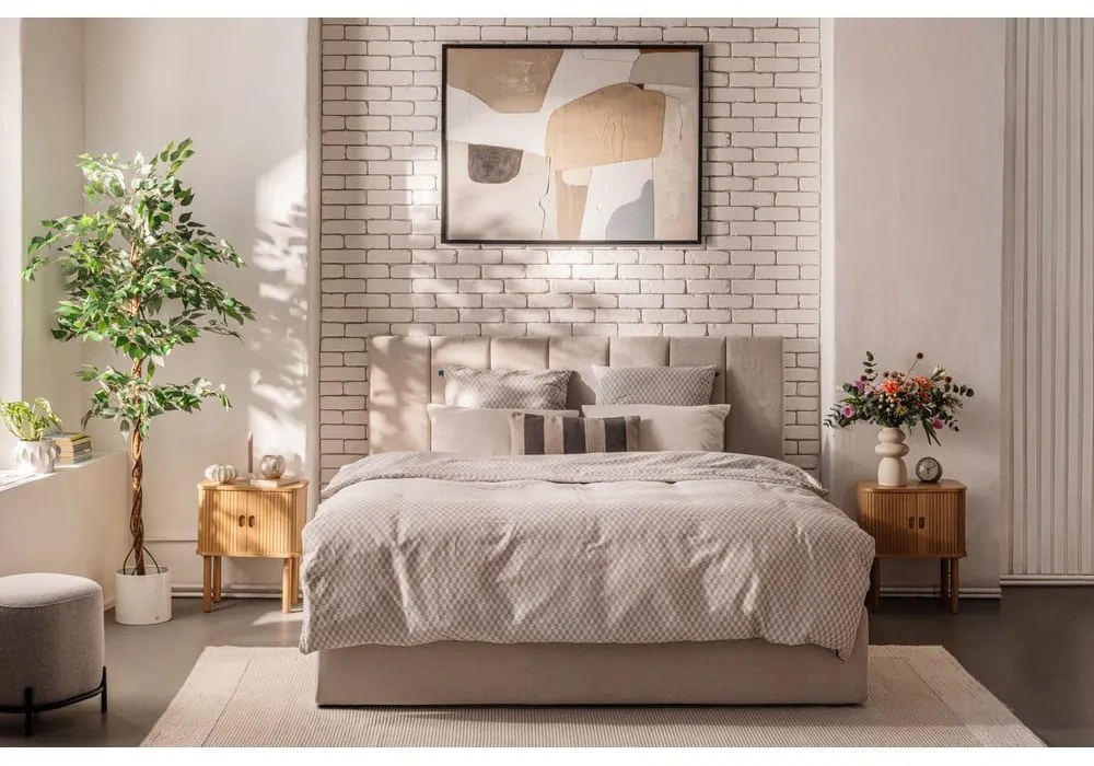 Béžová čalouněná dvoulůžková postel s úložným prostorem s roštem 180x200 cm Thessa Bold Line - II. jakost – Bonami Selection
