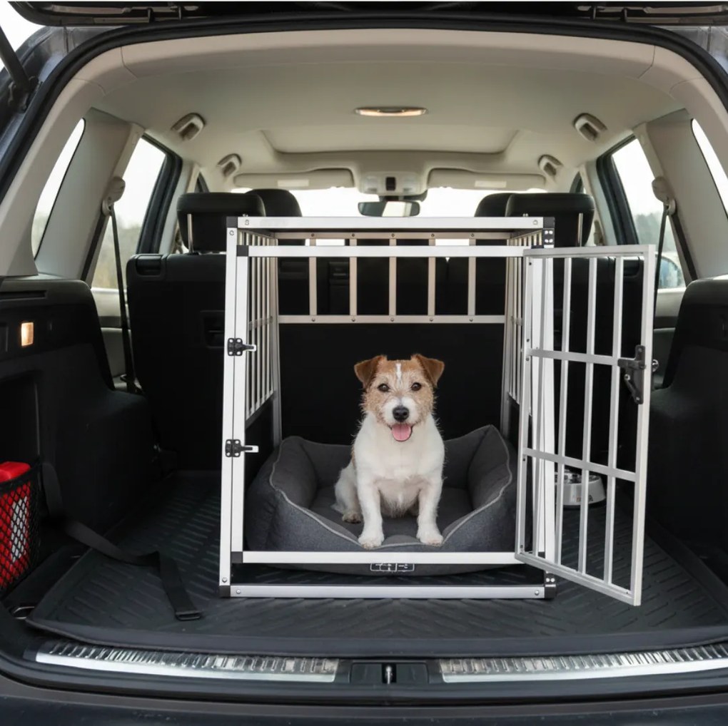 Přepravka pro psa BRUNO, 66x90x72cm, stříbrná/černá Jurhan