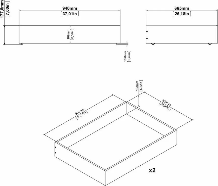Zásuvky pro postel Simplicity - šířka 94 cm, 2 ks, bílý lesk