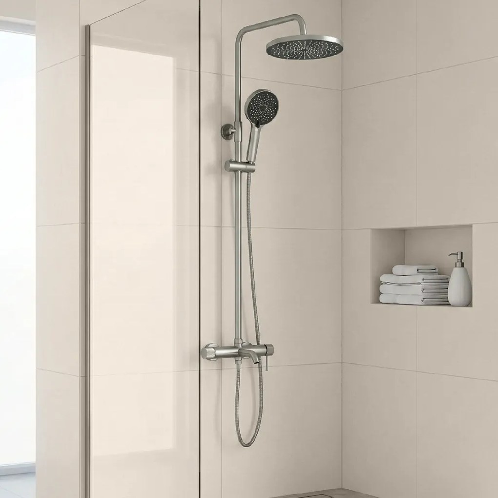 Rea Lungo Stripe, sprchový set s vanovým výtokem, broušená ocel, REA-P9491