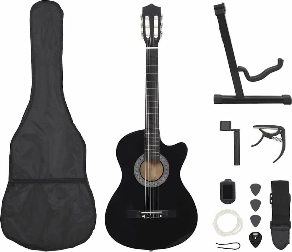 vidaXL 12dílný folkový akustický kytarový set se 6 strunami 38'' [70133] Barva: Černá