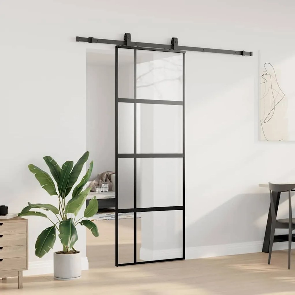 Posuvné dveře se sadou kování černé 76x205 cm Tvrzené sklo 3375898